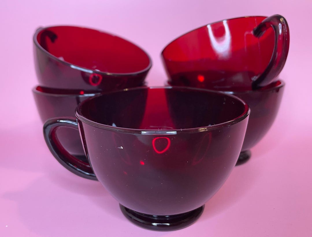 Anchor Hocking Ruby Red Punch Cups, Set of 5, MCM Holiday Decor - Etsy