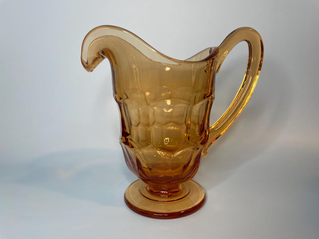 Amber Glass Pitcher 6" Vintage High Handle Viking Style Retro Kitchen ...