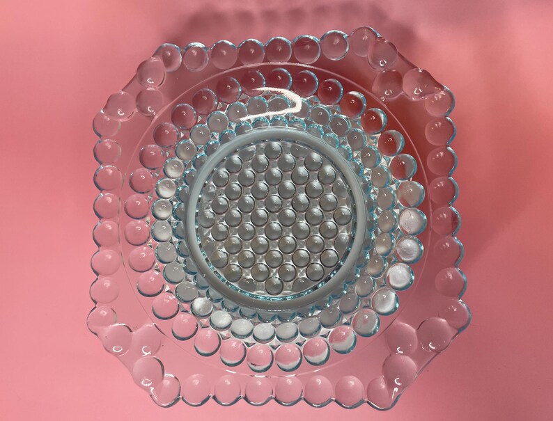 Thousand Eye Aqua Blue Square Plate EAPG Glass Vintage Hobnail 6 ...