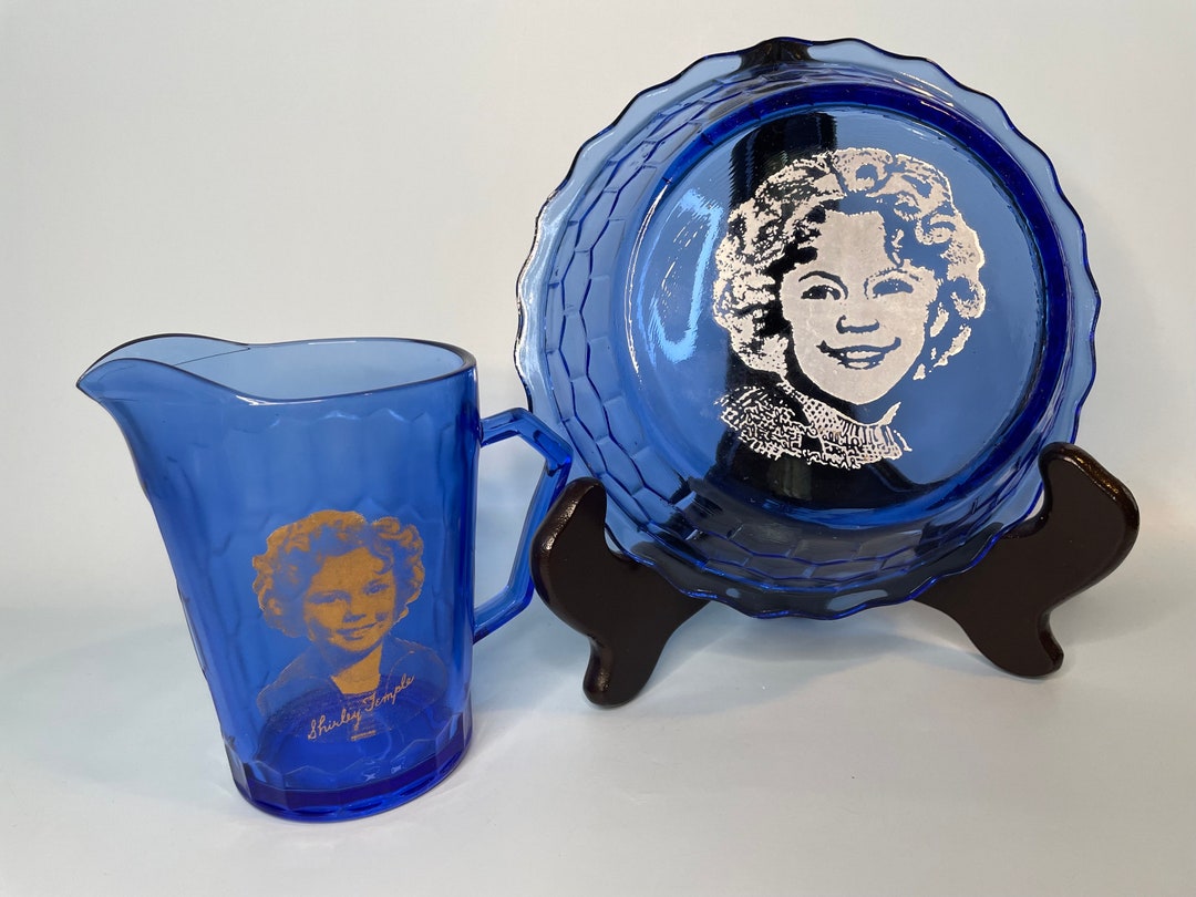Hazel Atlas Shirley Temple Cereal Bowl and Milk Pitcher 1930's Cobalt ...