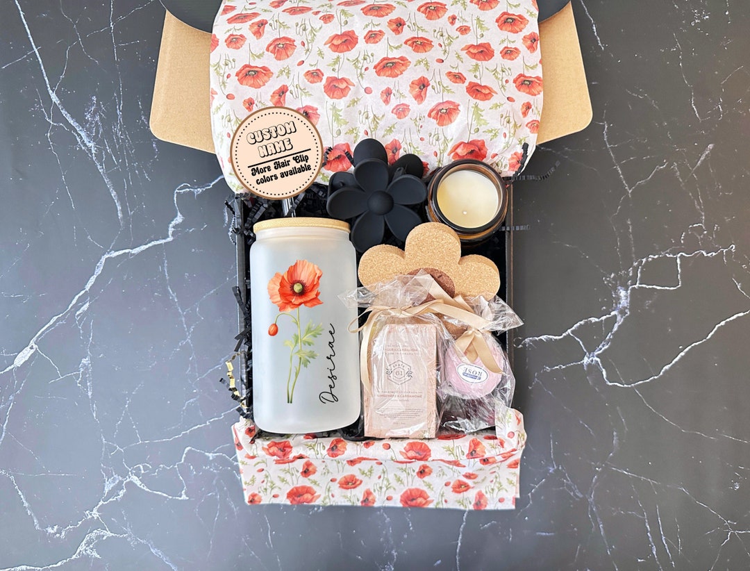 Personalized Birth Flower Glass Cup Gift Box: Pampering Gift Set - Etsy