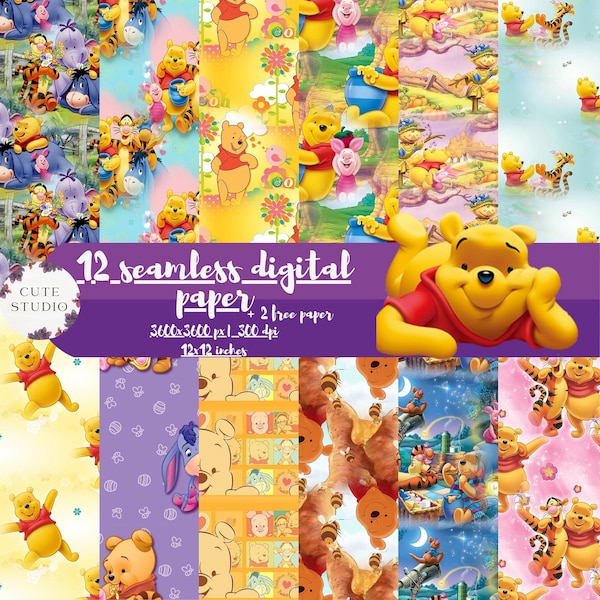 Winnie the Pooh Digital Scrapbook Paper - Etsy