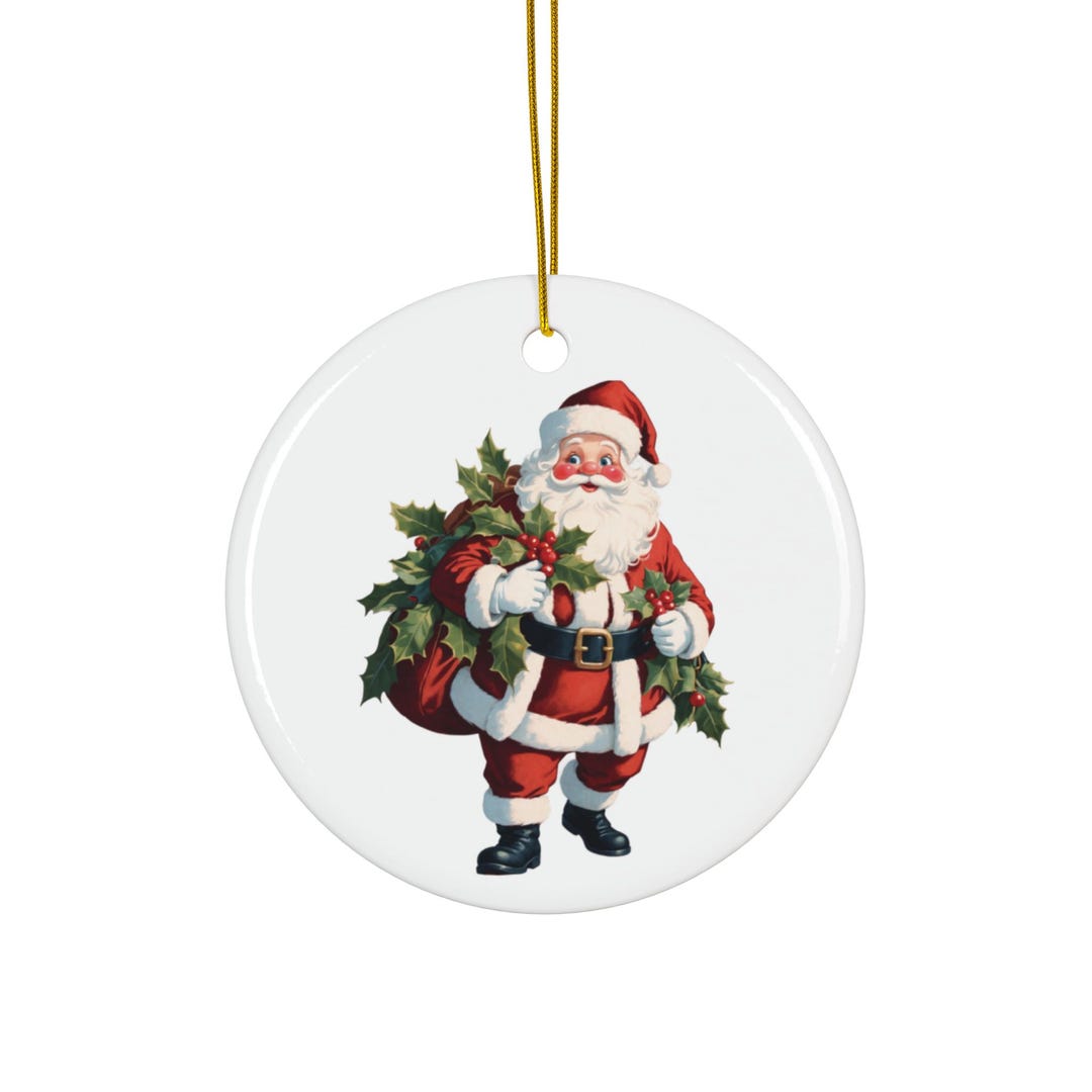 Vintage Christmas Santa Ornament Ceramic Ornament, Round Christmas ...