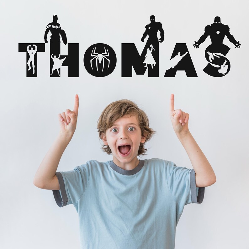 Superhero Custom Wall Name Decal, Super Hero Wall Sticker, Boys Bedroom ...