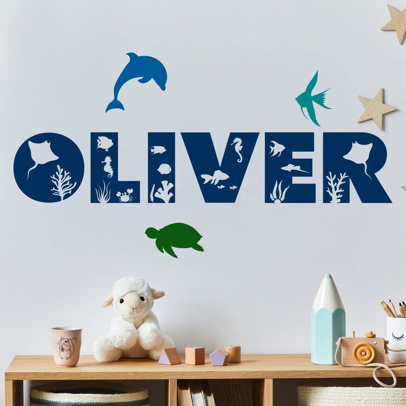Custom Ocean Name Wall Decal, Ocean Theme Bedroom, Nursery Bedroom ...