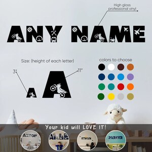 Custom Name Wall Decal, Boy Name Decor, Nursery Wall Sticker, Transport Kids Room Decor, Cars ...