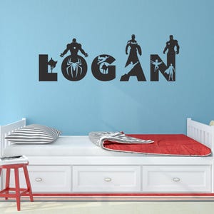 Superhero Custom Wall Name Decal, Super Hero Wall Sticker, Boys Bedroom ...