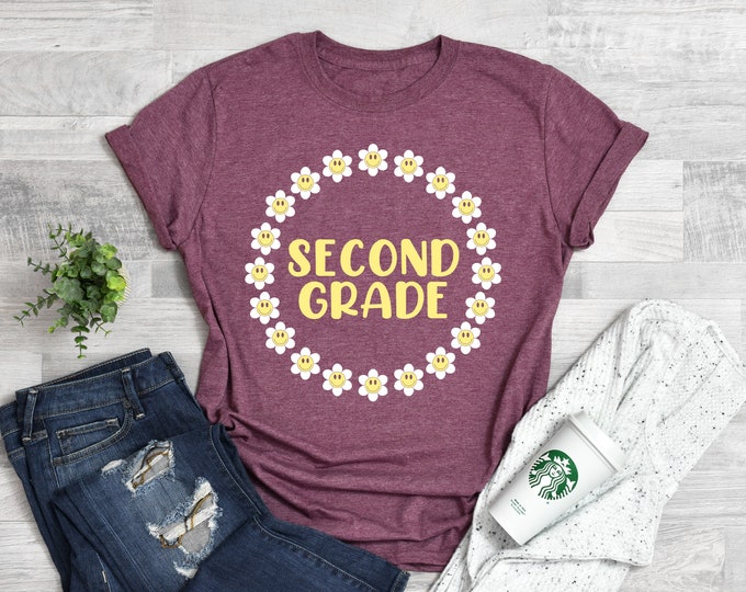 Retro Second Grade Teacher Shirt, Wavy Letters, 2nd Grade Team Teachers ...