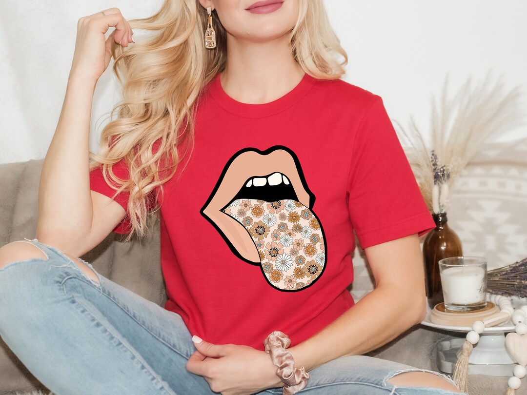 Tongue Sticking Out Shirt, Peach Lips, Peach Lips Shirt, Floral Tongue ...
