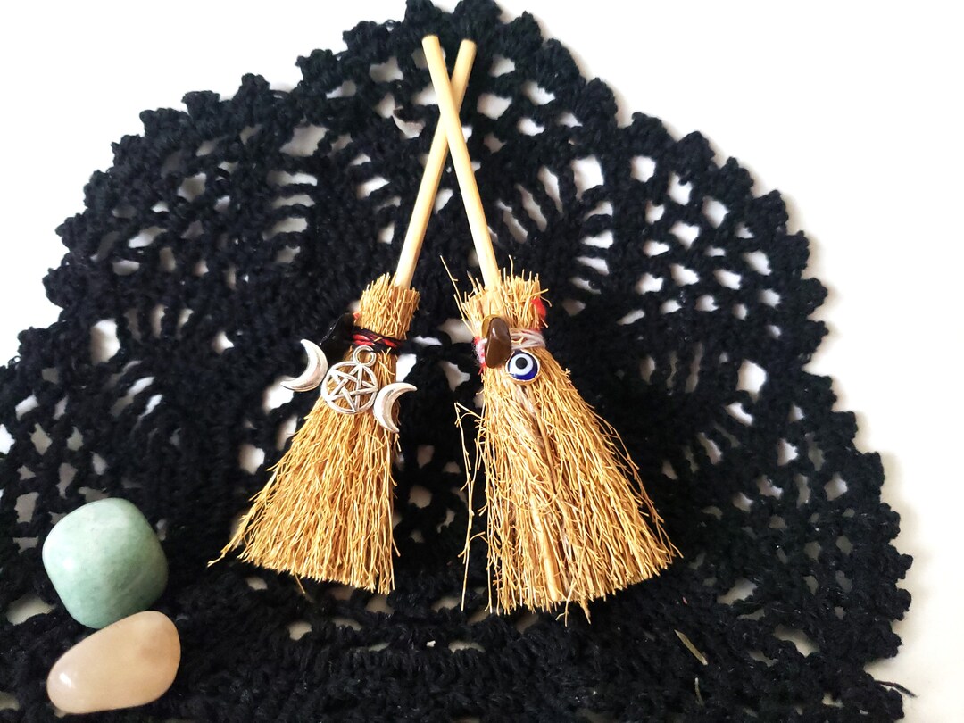 Altar Broom Besom Obsidian and Guardian Eye or Tiger Eye Pentacle for ...