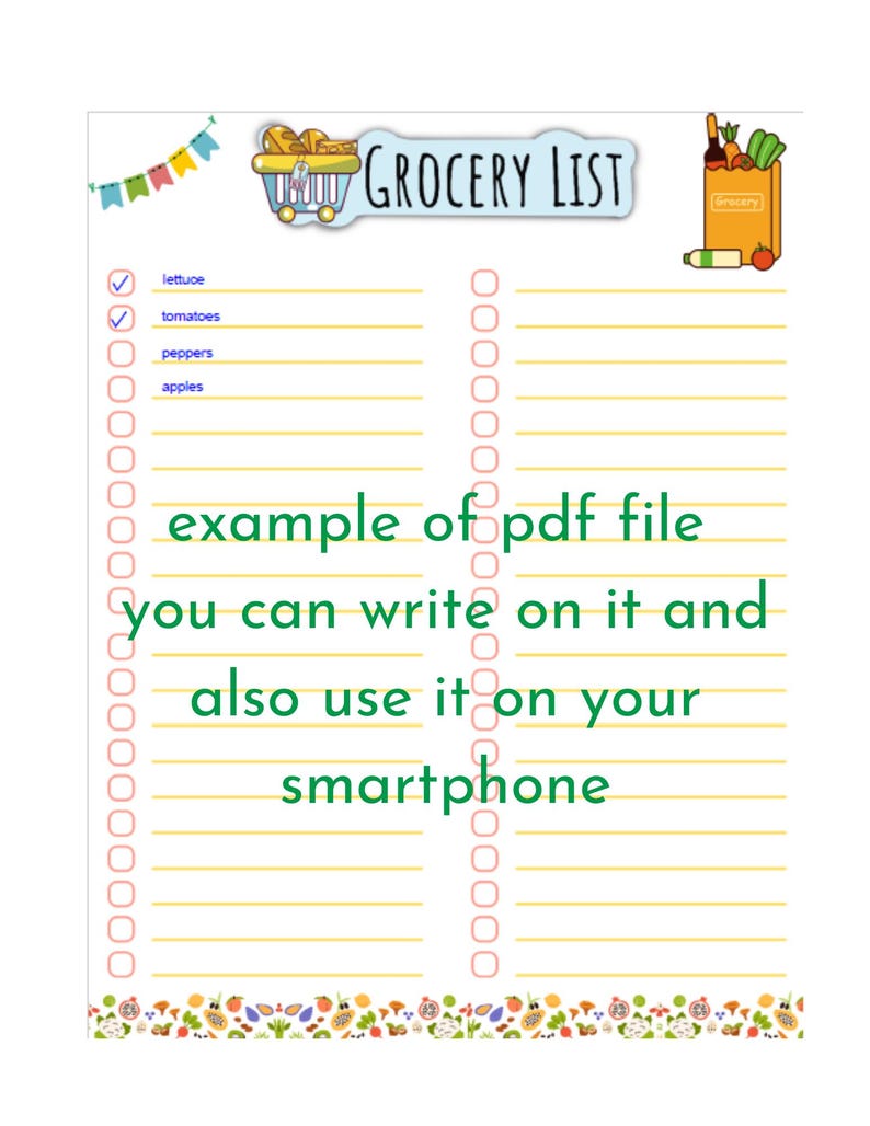 Printable Grocery List Shopping List With Checkbox Grocery Checklist ...
