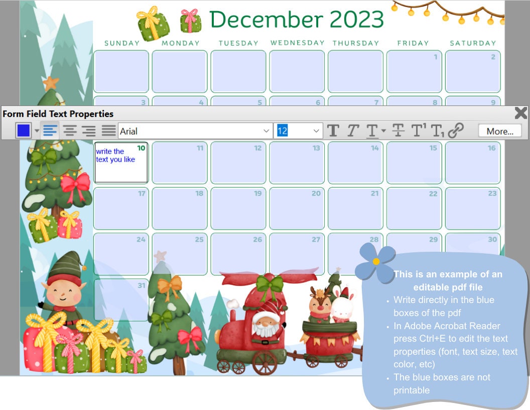 Editable & Printable December 2023 Calendar 2023 Christmas - Etsy