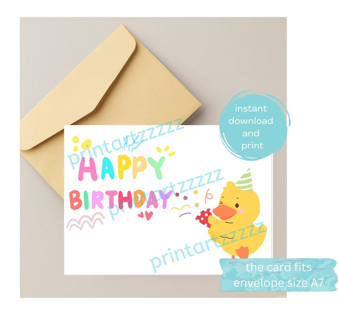 Printable Kawaii Little Duck Birthday Card 5x7 Cute Happy Birthday ...
