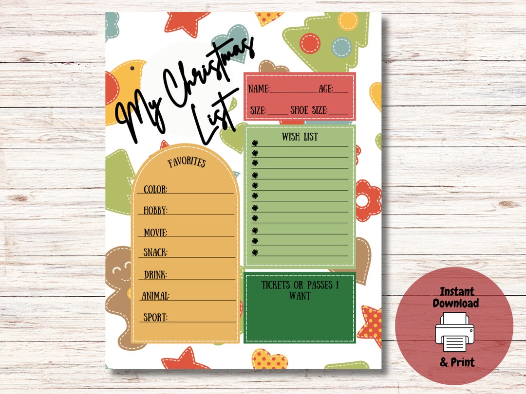 Kids Christmas Wish List Printable Gift Wish List Childrens - Etsy