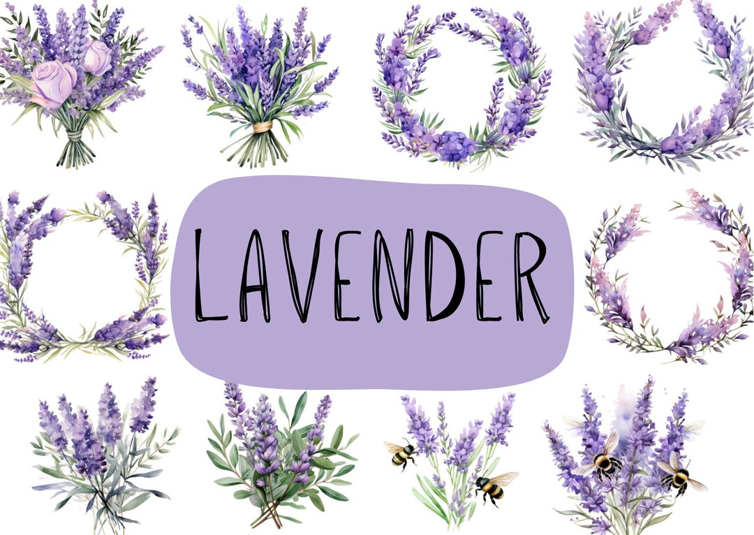 Floral Watercolor Clipart - Lavender Flowers Clipart - Purple Flowers ...