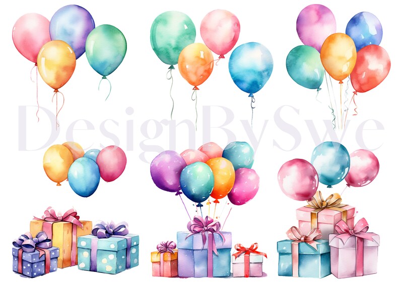 Watercolor Birthday Clipart - Party Cake Cupcake Candles Present ...