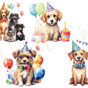 Watercolor Dog Birthday Party Clipart - Party Cupcake Candles Paws ...