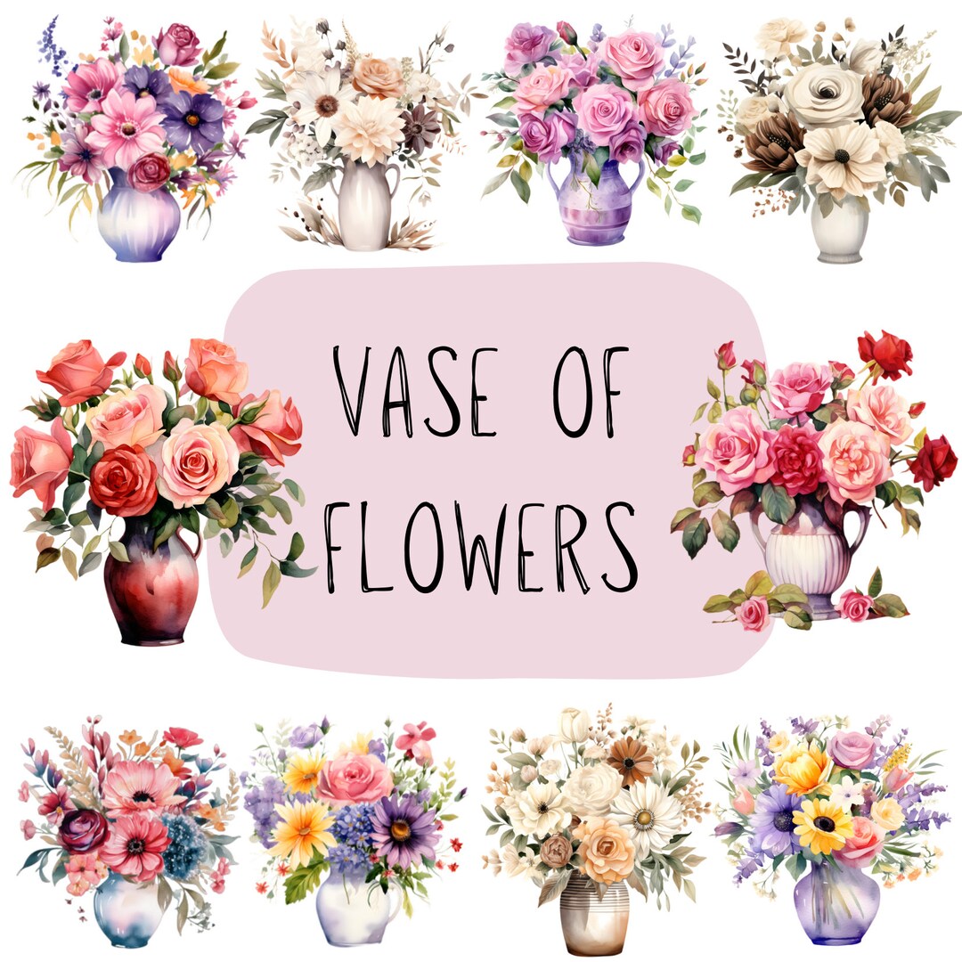 Vase of Flowers, Vase of Roses Clipart - 10 PNG - Digital Download ...