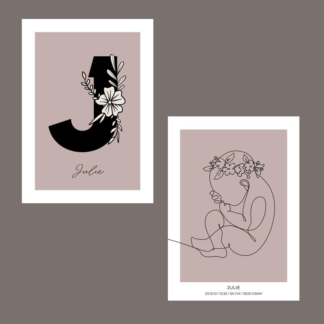 PRINTABLE CUSTOM Birth Poster + Initial Poster Bundle, Birth Gift ...
