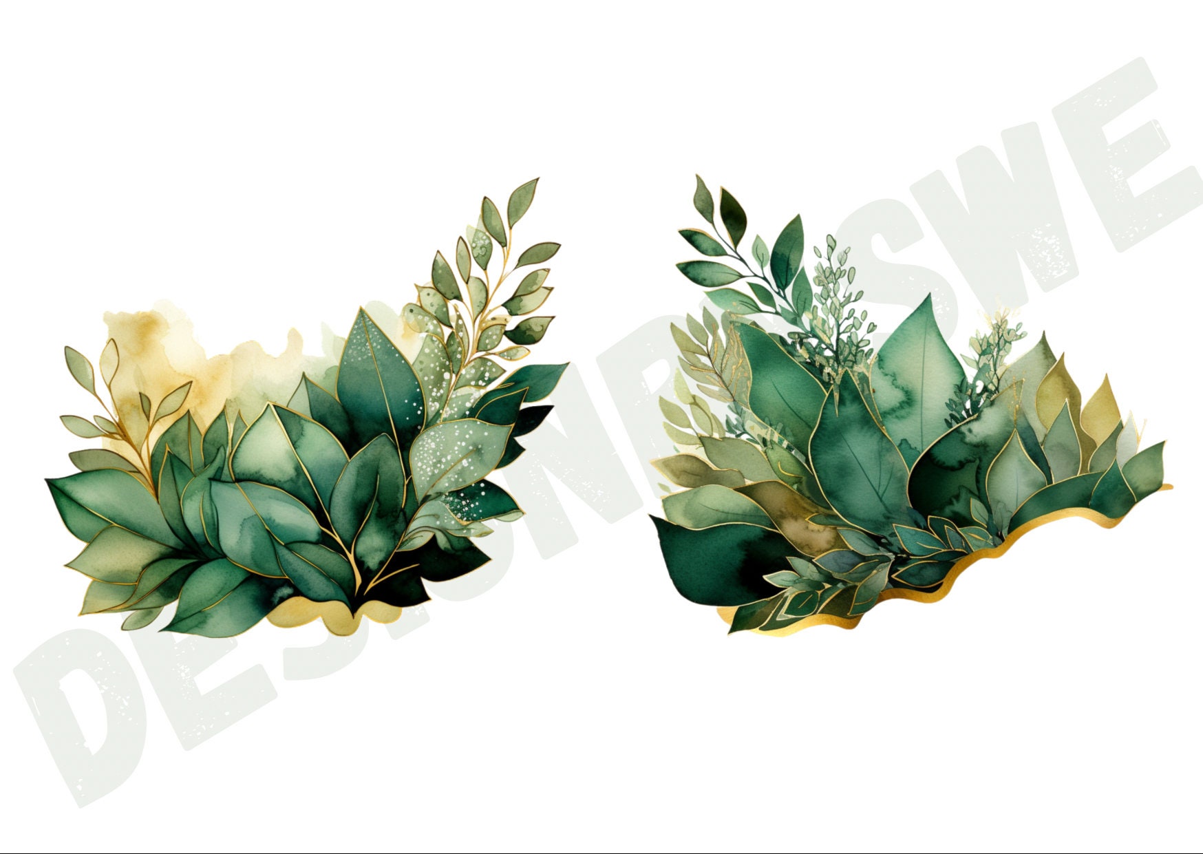 Greenery Watercolor Clipart - Green Leaves Clipart - Watercolor Leaves ...