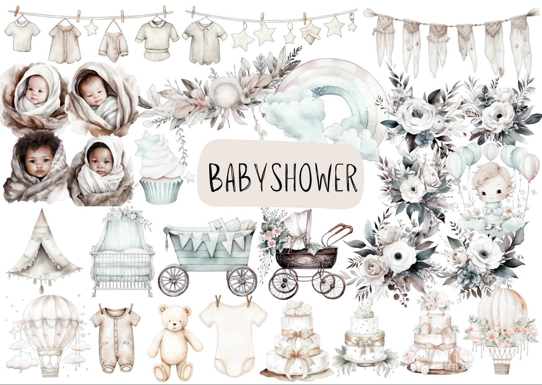 Watercolor Clipart Babyshower Watercolor Neutral Nursery - Etsy
