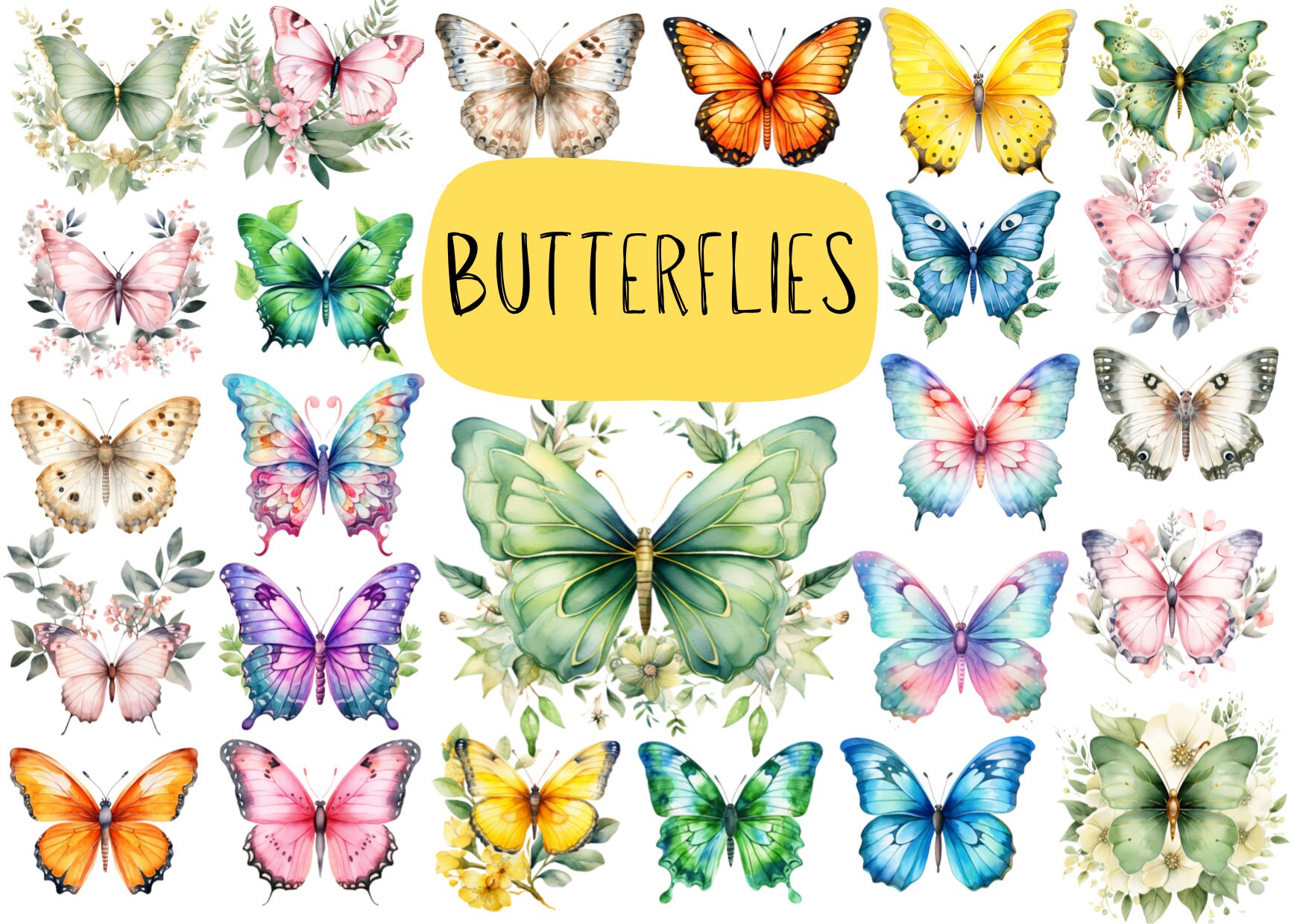 25 Watercolor Butterflies Clipart, Butterfly Illustration, PNG Graphic ...