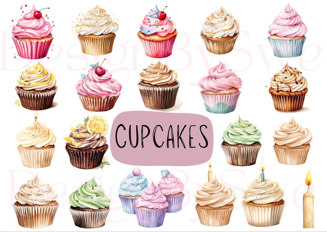 Watercolor Cupcake Birthday Clipart - Cupcake Candles Clipart ...