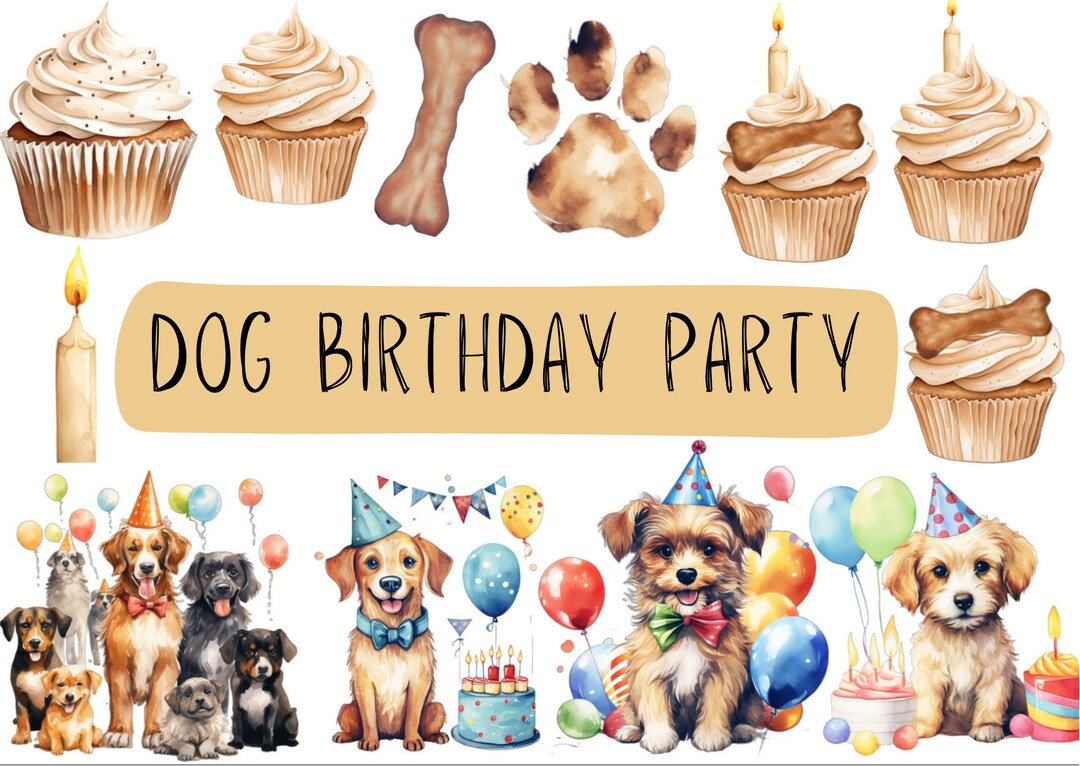 Watercolor Dog Birthday Party Clipart Party Cupcake Candles - Etsy