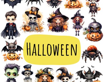 15 Pastel Halloween Clipart Cute Ghost Witch Bat Skeleton Spider ...