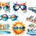 Clipart Set Watercolor Pool Party 13 Pngs: Beach, Sunglasses, Ice Cream ...
