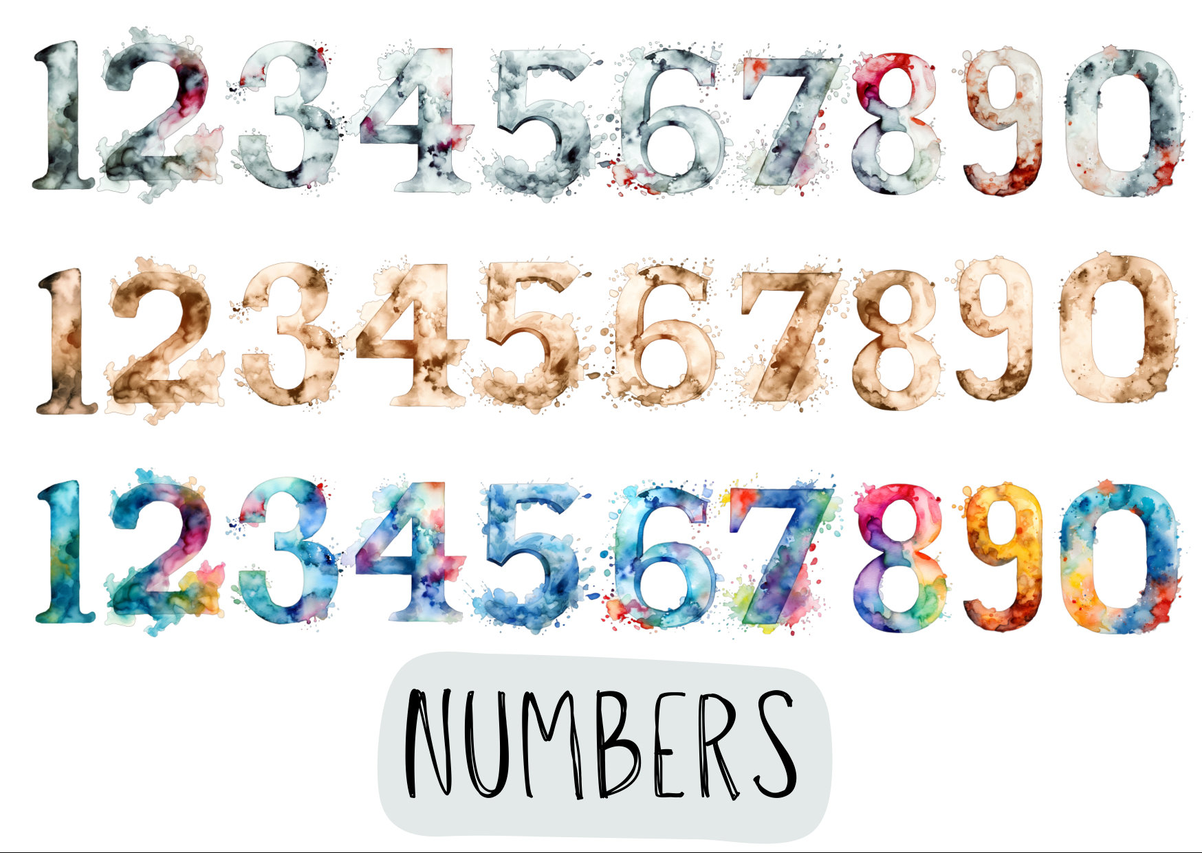 30 Watercolor Numbers Clipart, Number 0-9, Baby Milestones, Birthday ...