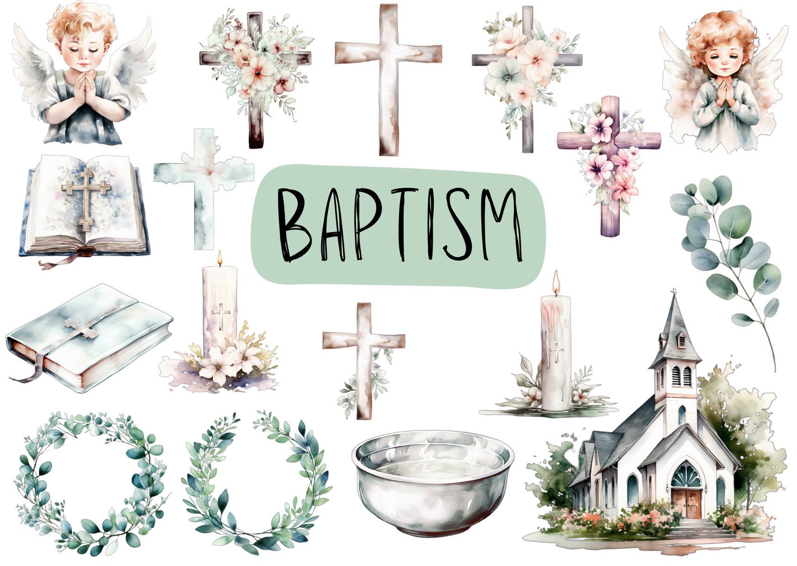 17 Watercolor Clipart Baptism PNG Graphic Baby Angel Cross - Etsy