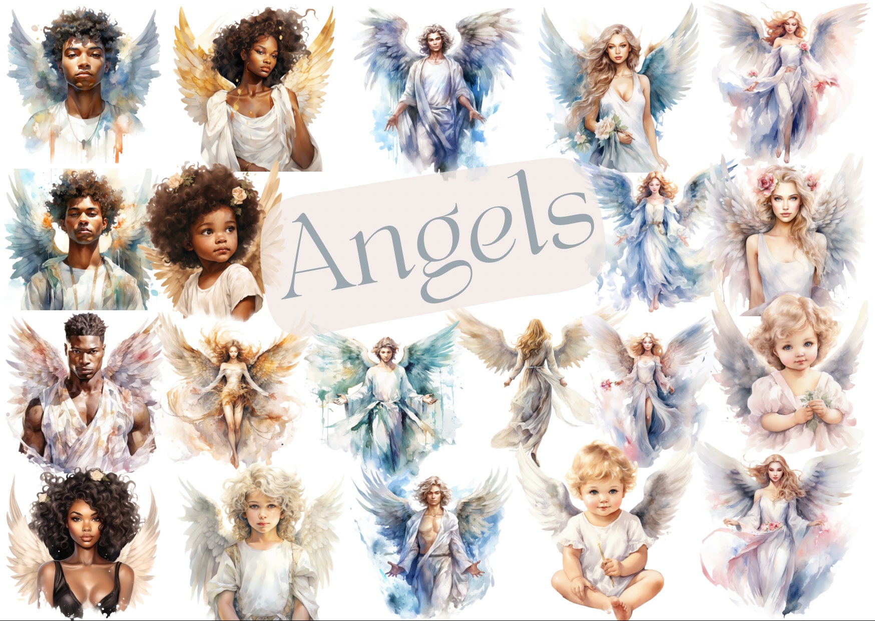 20 Watercolor Angels Clipart PNG Graphic Fair Skin Angel - Etsy