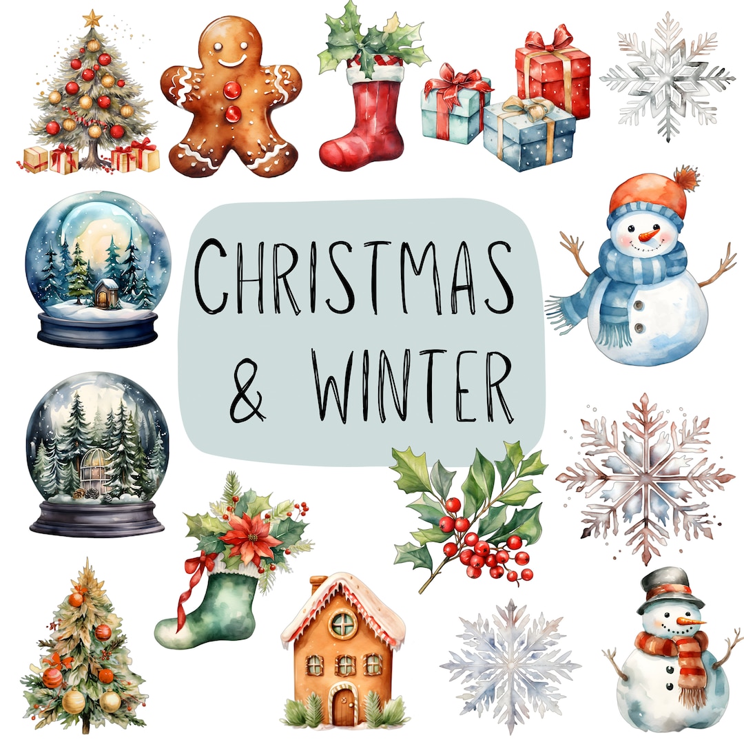 15 Watercolor Christmas Winter Clipart - Christmas Tree Holiday ...