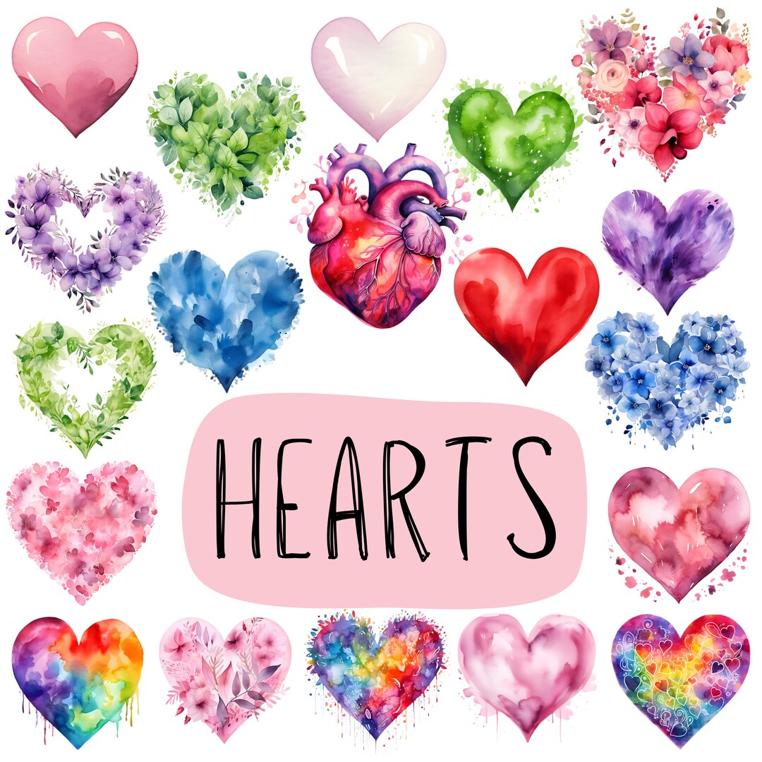 19 Watercolor Hearts Clipart Bundle - Valentines Love Heart Rainbow ...