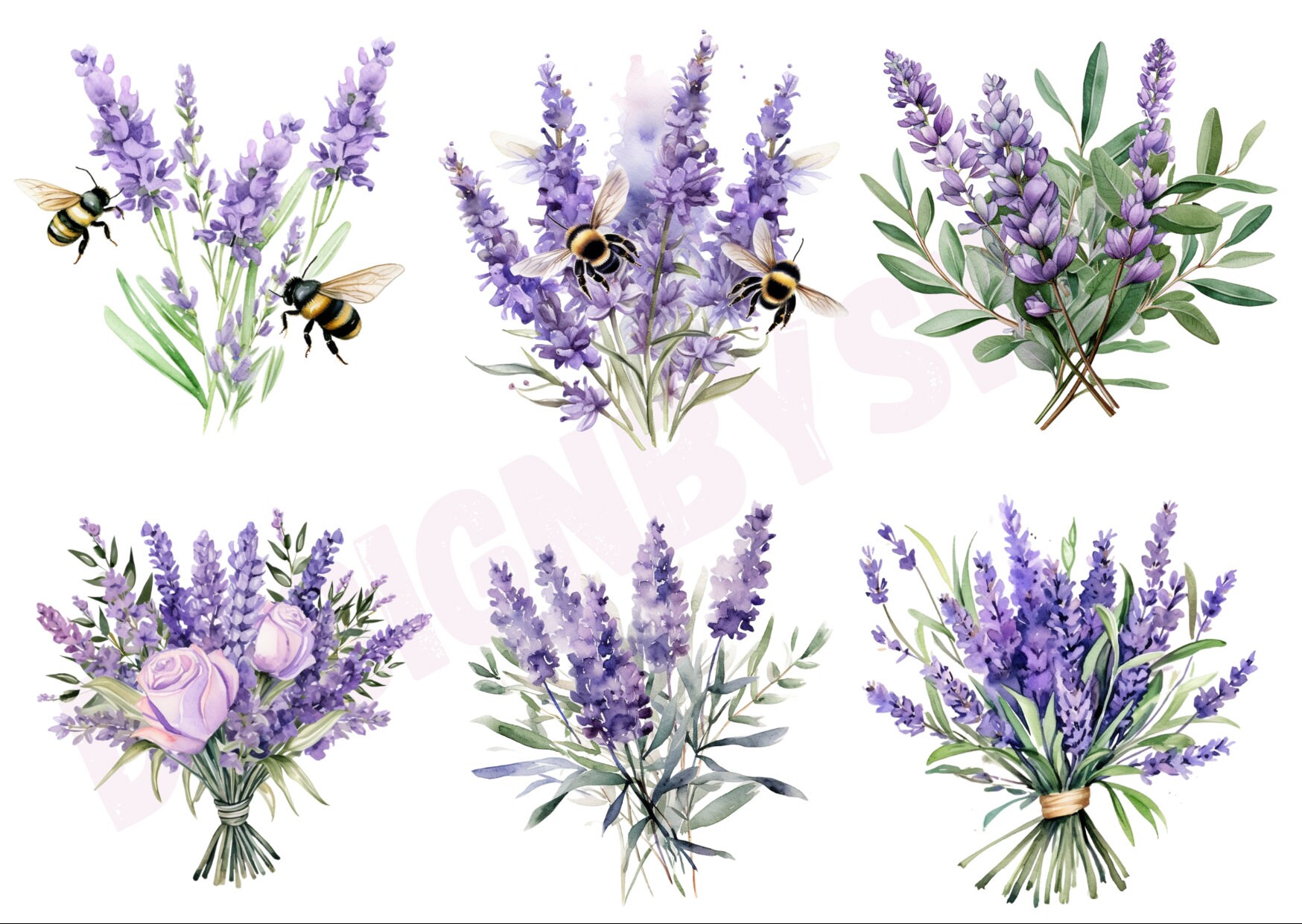 Floral Watercolor Clipart Lavender Flowers Clipart Purple - Etsy