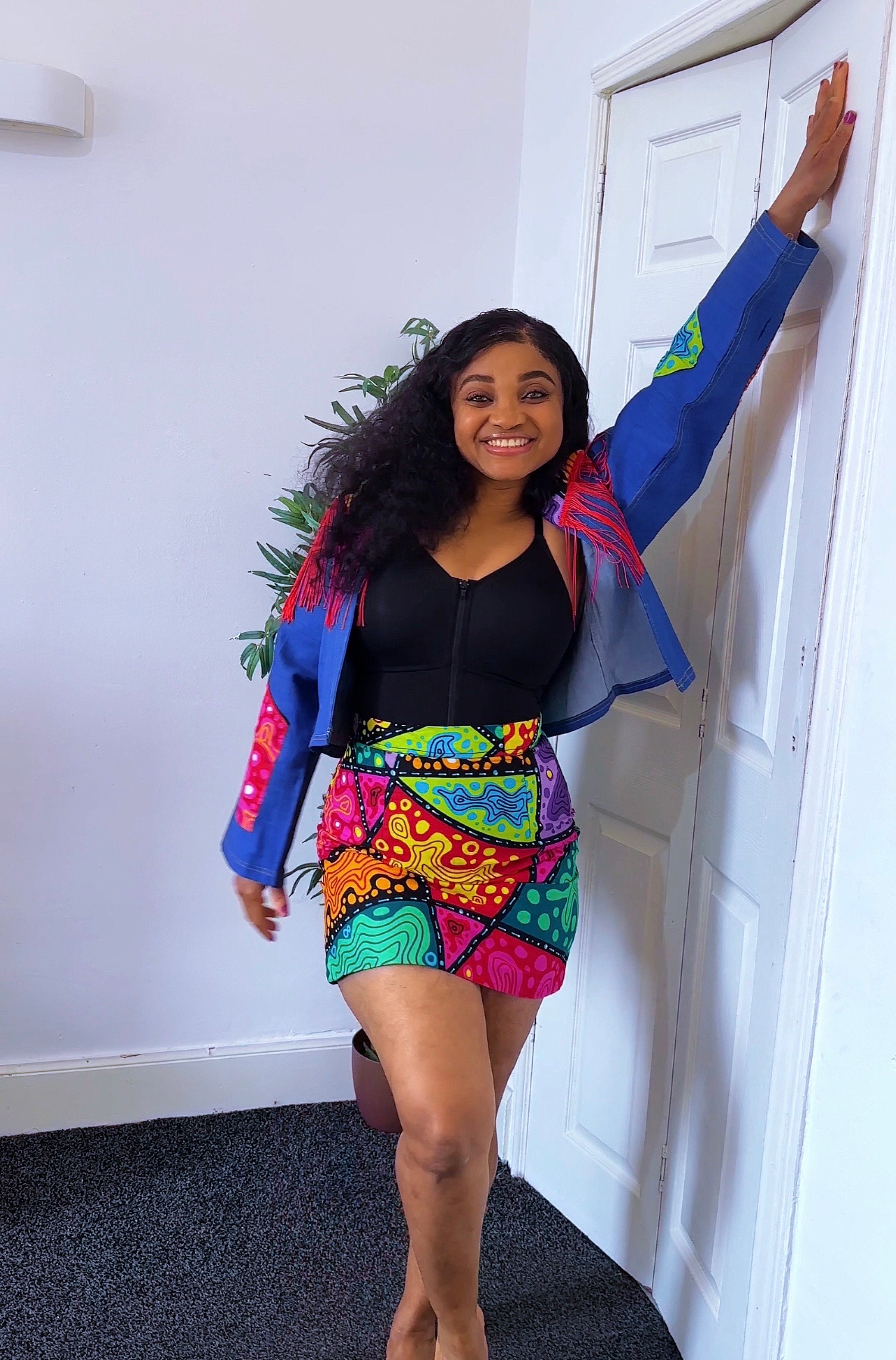 African Print Denim Fringe Jacket/ Lora Crop Jacket, Handmade African ...