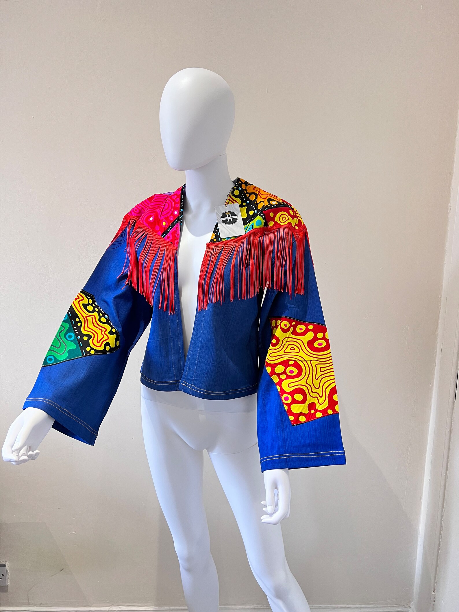 African Print Denim Fringe Jacket/ Lora Crop Jacket, Handmade African ...