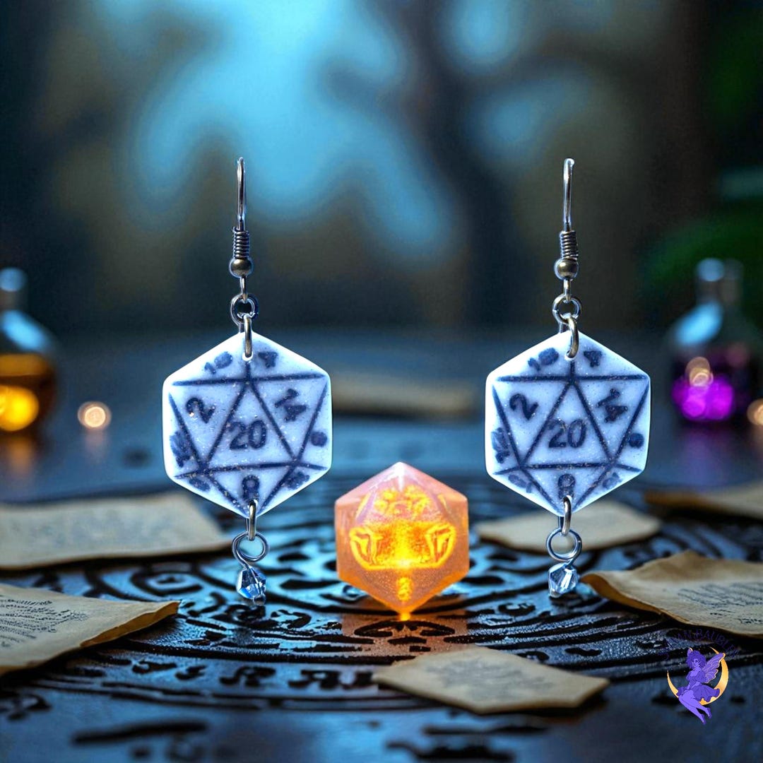 D20 Dice Earrings: Shadow Step Black & White Polymer Clay - Gamer Gift ...