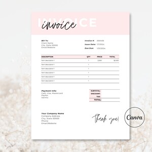 Invoice Template for Small Business Minimal Invoice, Canva Editable ...