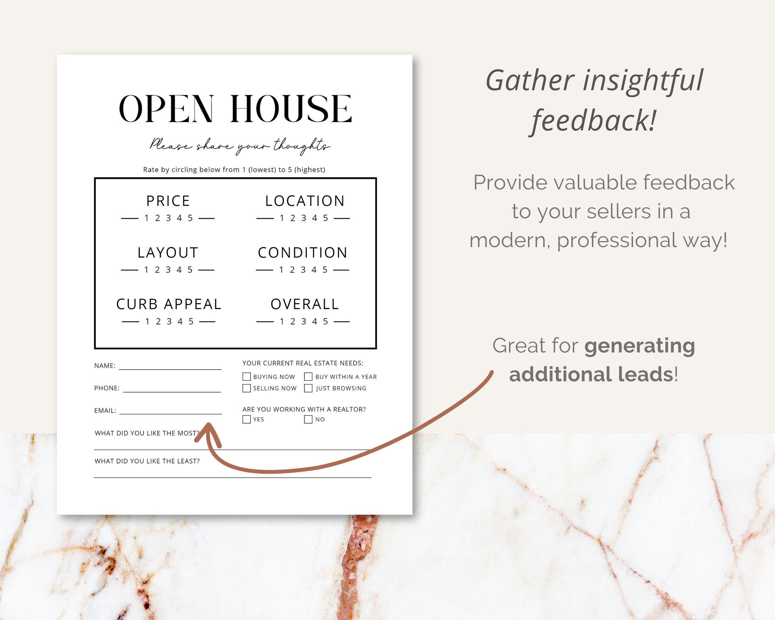 Open House Feedback Form, PDF | Real Estate Marketing Tool | Printable ...