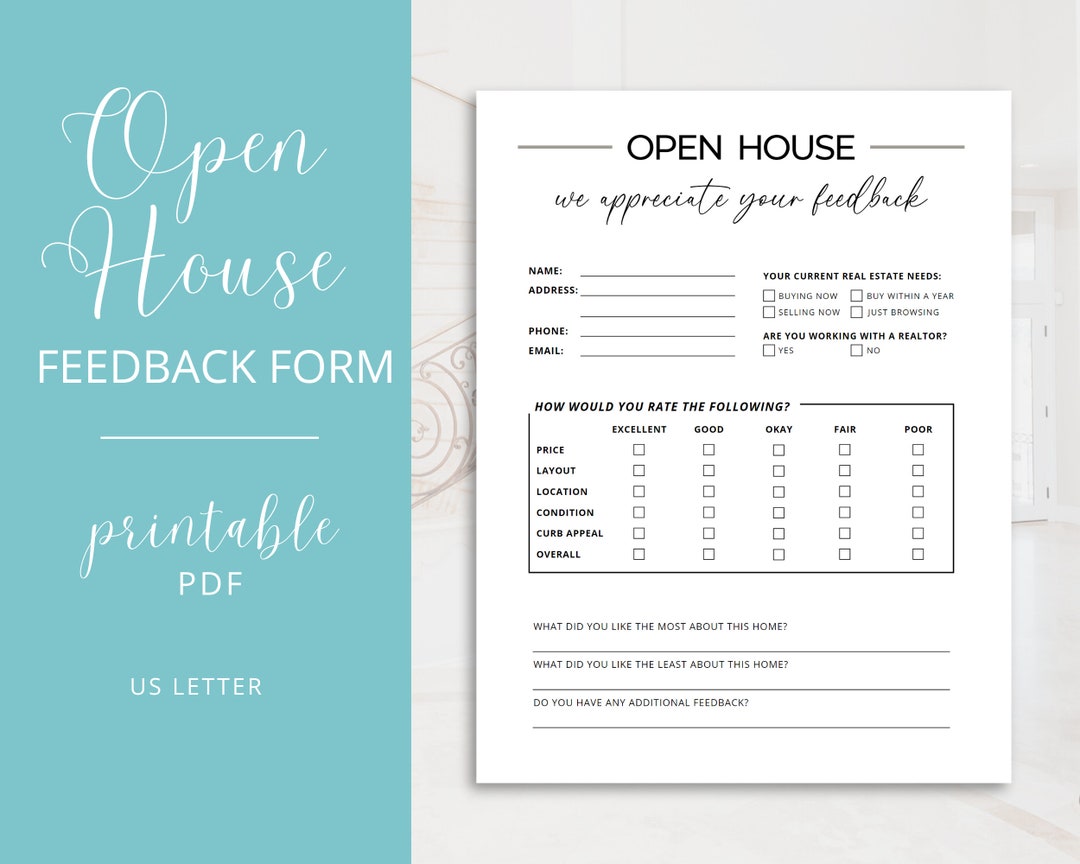 Open House Real Estate Feedback Form, Printable PDF | Realtor Marketing ...