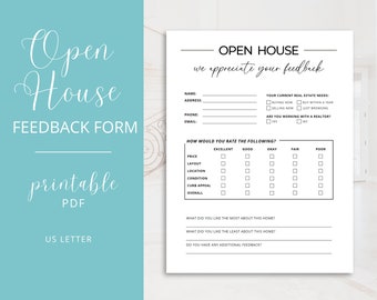 Open House Feedback Form, PDF | Real Estate Marketing Tool | Printable ...