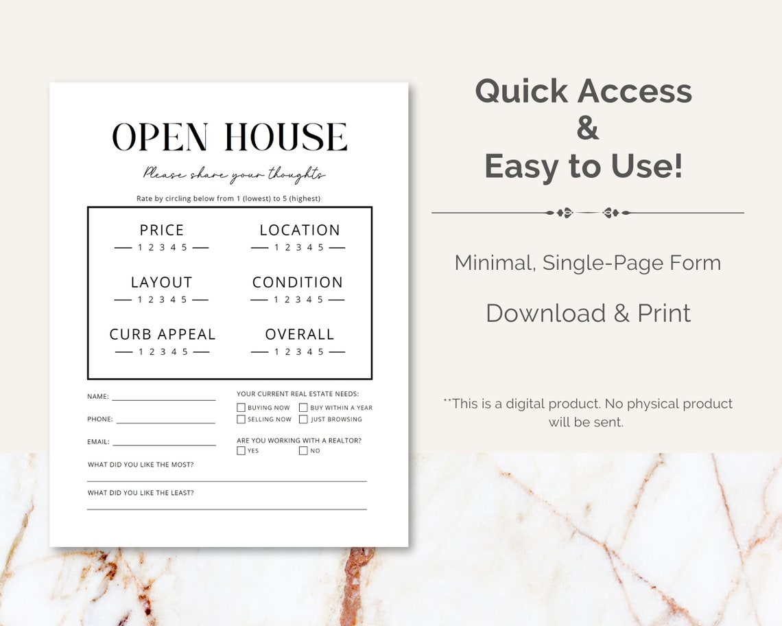 Open House Feedback Form, PDF | Real Estate Marketing Tool | Printable ...