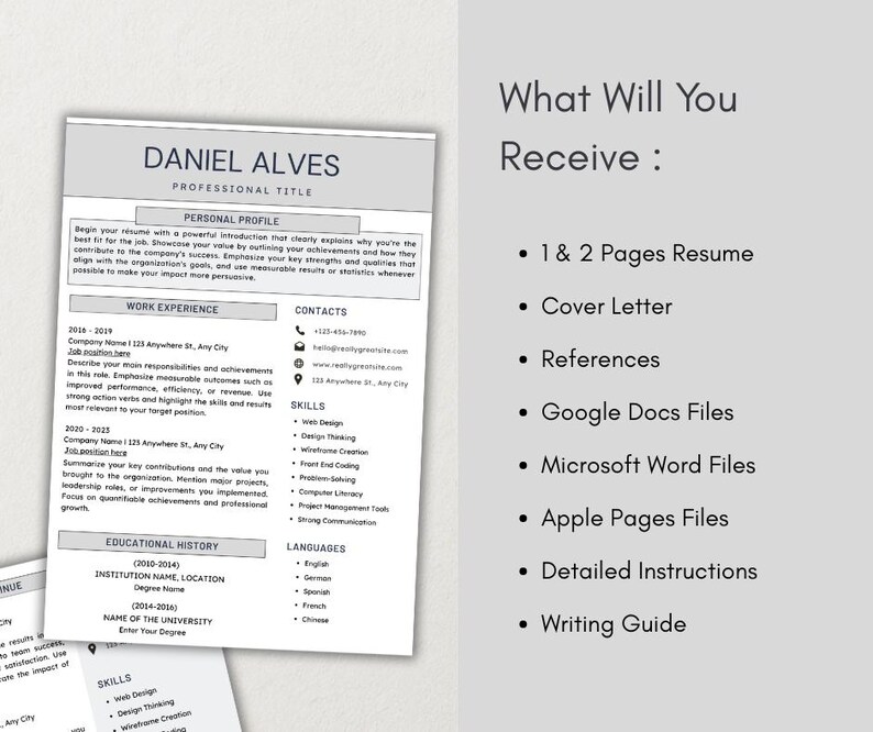 ATS Resume Template | Modern CV Design, Cover Letter (digital Download ...