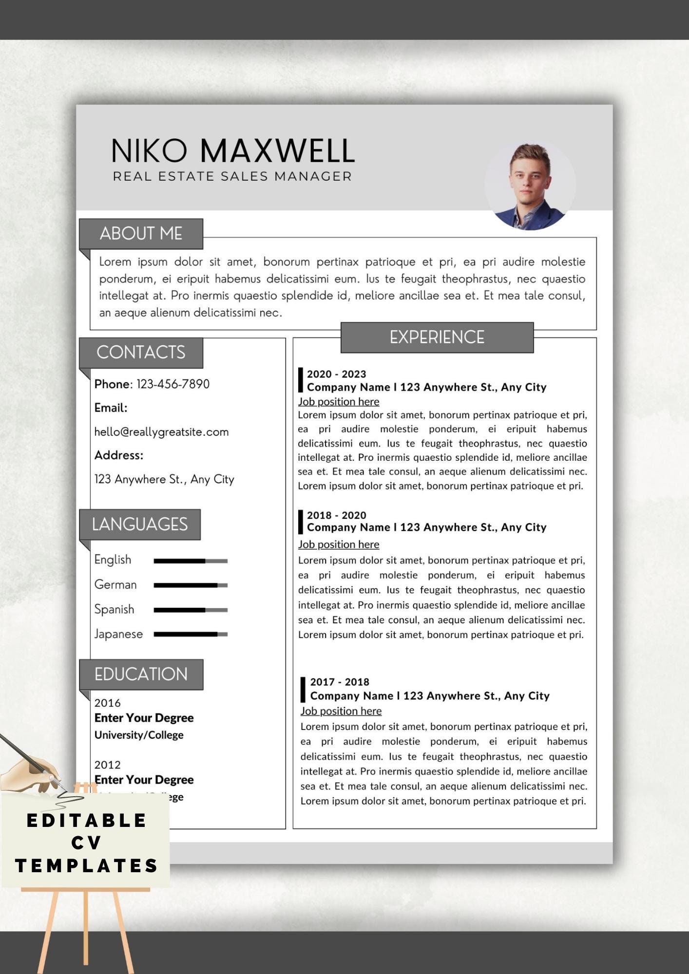 CV Template Canva Professional Resume Template CV - Etsy