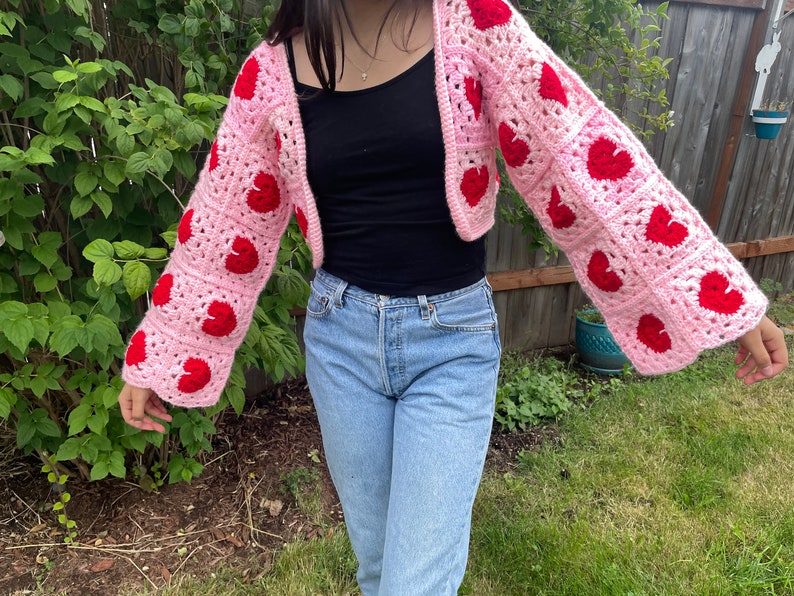 Cropped Heart Cardigan crochet Pattern - Etsy