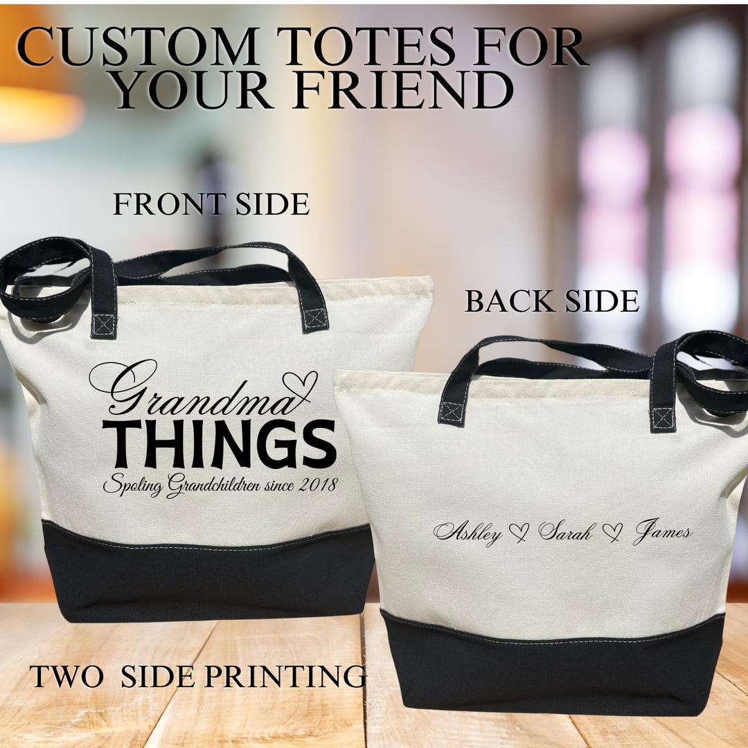 Grandma Things Tote Bag, Personalized Grandma Canvas Gift, Custom ...