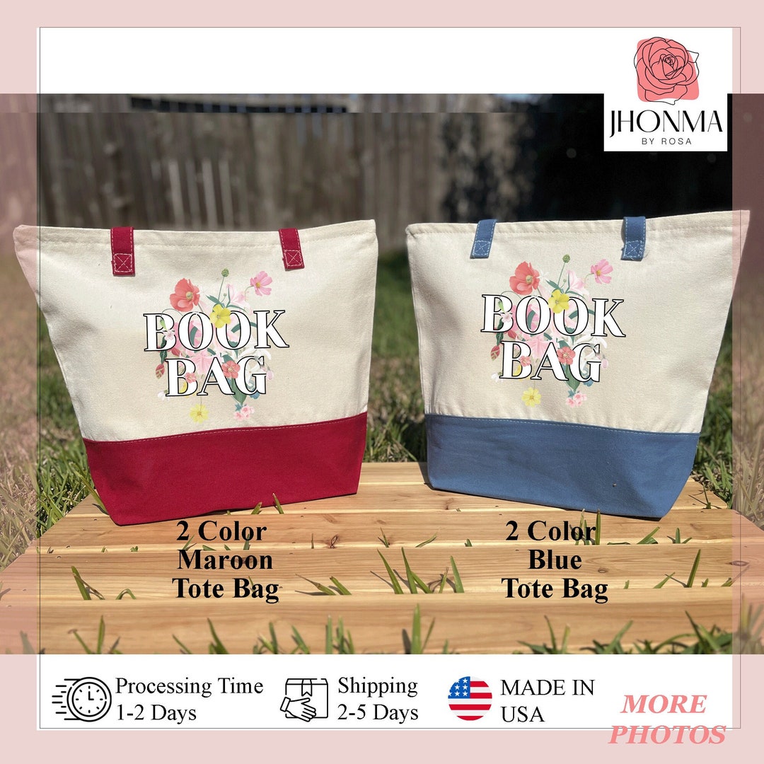 Floral Book Bag With Zipper, Library Shoulder Tote, Cute Book Club Bag ...