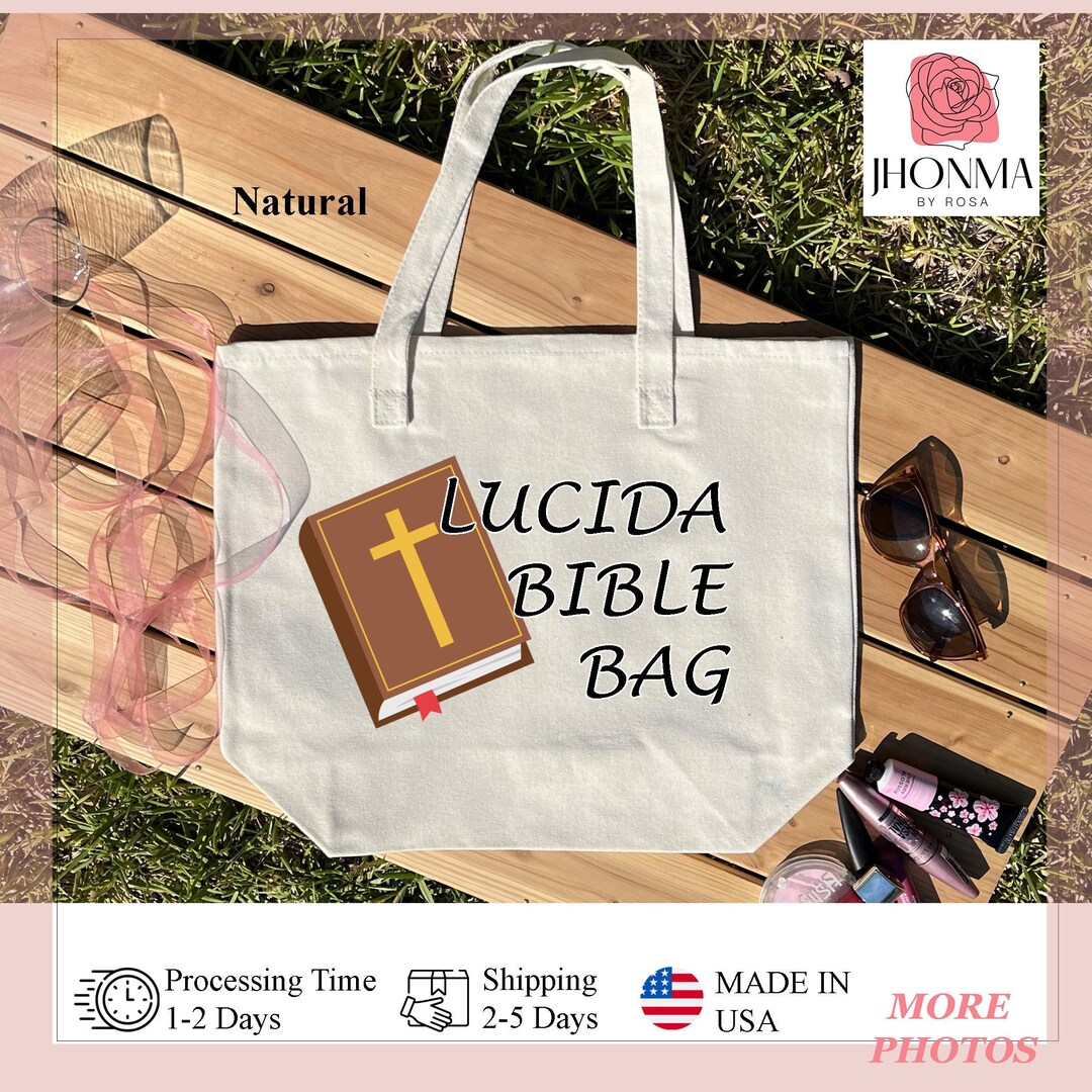2 Color Bible Custom Text, Personalized Bible Bag, Church Canvas Tote ...